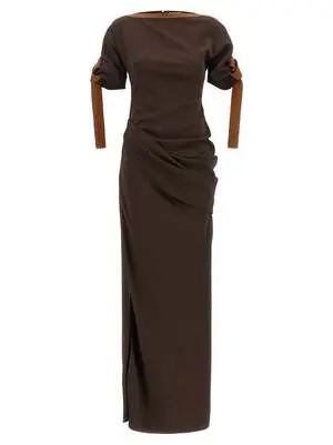 FERRAGAMO Dress With Leather Straps - Brown