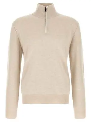 Brioni Brioni Men High Neck Sweater With Zip Cream