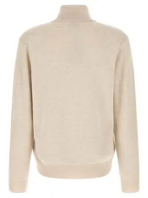 Brioni High Neck Sweater With Zip - Cream