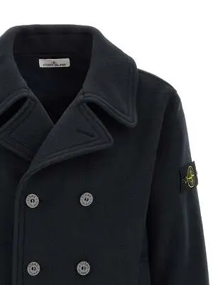 Stone Island Double-breasted Coat With Logo Badge