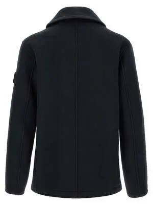 Stone Island Double-breasted Coat With Logo Badge