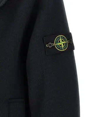 Stone Island Double-breasted Coat With Logo Badge