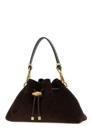 JIMMY CHOO Dark Suede Small Cinch Bucket Bag - Brown