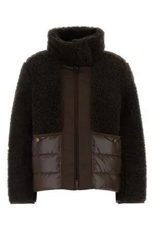 Moncler Chocolate Teddy And Polyester Glorieux Down Jacket - Brown