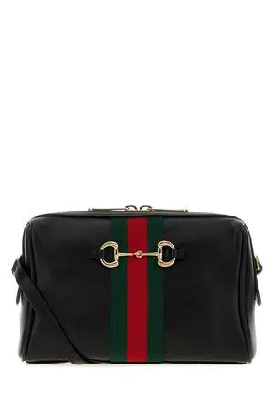 Gucci Leather Small Horsebit Web Crossbody Bag - Black