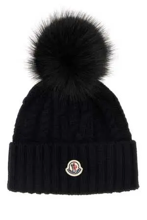 Moncler Wool Blend Beanie Hat - Black