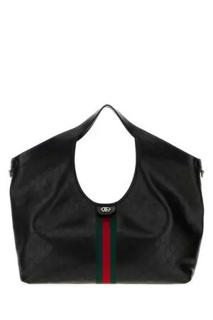 Gucci Leather Large Giglio Shopping Bag - Black