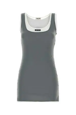 Miu Miu Grey Stretch Nylon Mini Dress - Gray