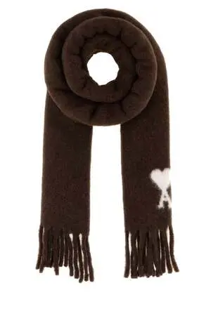 AMI Paris Dark Alpaca Blend Scarf - Brown