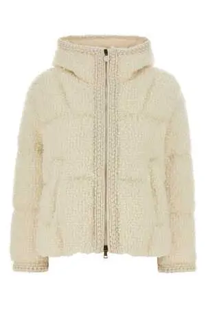 Moncler Ivory Boucle And Polyester Cristallin Down Jacket - White