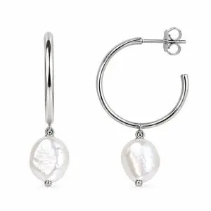CIER Baroque Pearl Hoop Earrings - Silver