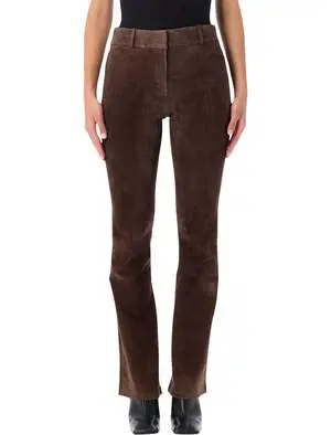ARMA High-waist Slim-leg Suede Trousers - Dark Brown