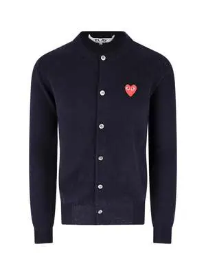Play Comme Des Garcon Wool Button-front Cardigan Sweater - Blue