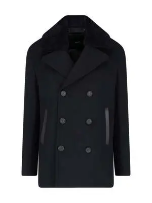 Mackage Double-breasted Wool Peacoat With Shearling Collar - Black
