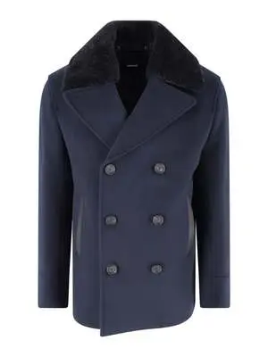Mackage Double-breasted Wool Peacoat With Shearling Collar