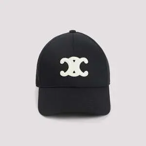 Celine 100% Cotton Logo Baseball Cap For - Black