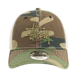 StÜssy 9twenty Washed Basic Trucker 'woodland Camo - Green
