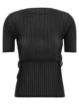 Issey Miyake Sheer Slit Pleats' Top - Black