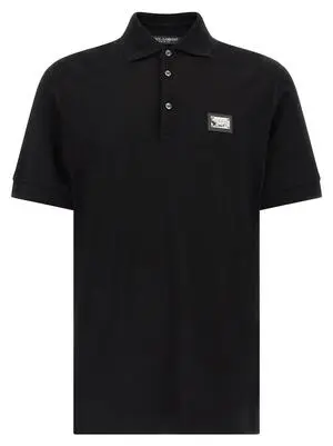 Dolce & Gabbana Logo Plate Polo Shirt - Black