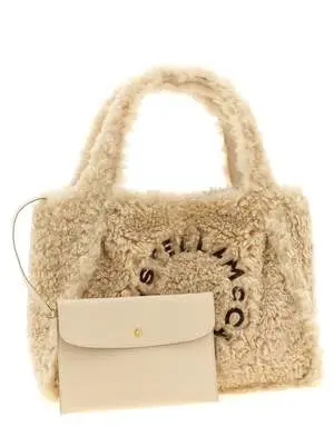 Stella McCartney Shearling Logo Shopping Bag - Cream