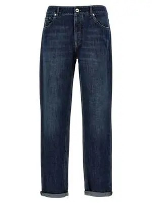 Brunello Cucinelli Logo Embroidery Jeans - Blue