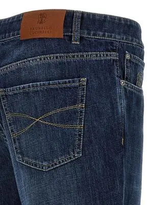 Brunello Cucinelli Logo Embroidery Jeans - Blue