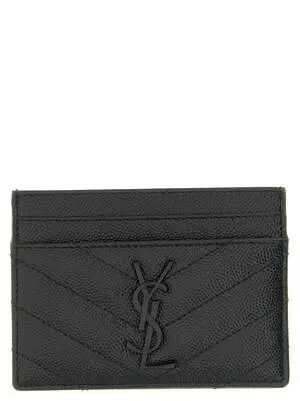 Saint Laurent Logo Matelassé Card Holder - Black