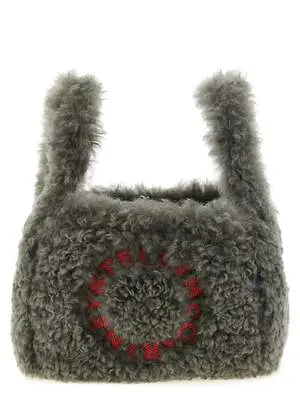 Stella McCartney Shearling Logo Shoulder Bag - Gray
