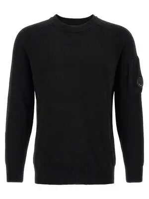 C.P. COMPANY Lambswool Grs' Sweater With Lens Detail - Black