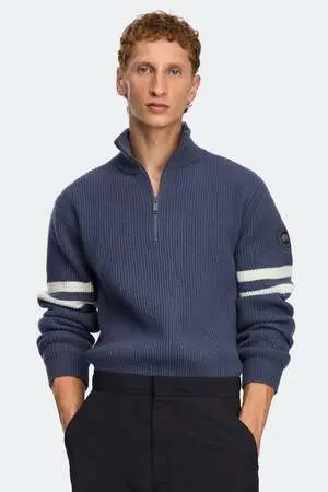 Canada Goose Mckinney Striped Knit Quarter Zip - Dusk Blue/bone