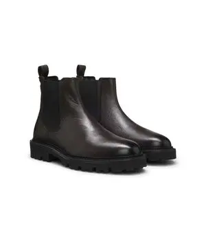BOSS Grained Leather Boots With Elastic Side Panels