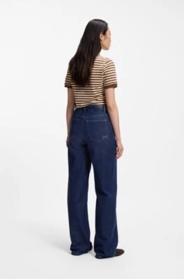 BOSS Wide-leg Jeans In Marble-washed Denim