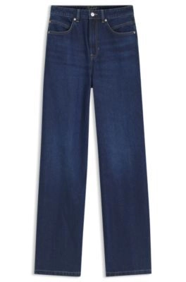 BOSS Wide-leg Jeans In Marble-washed Denim