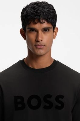 BOSS Tonal Flocked-logo T-shirt In Stretch Cotton