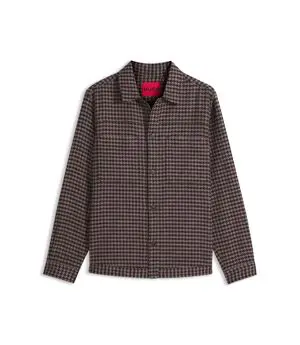 Hugo Cropped Oversized-fit Shirt In Houndstooth Cotton - Brown