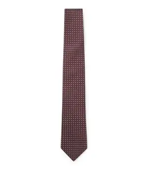 BOSS Silk Jacquard Tie With A Micro Pattern - Dark Red