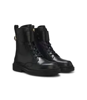 BOSS Lace-up Leather Boots With Gold-tone Hardware