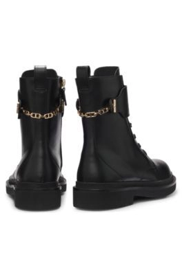BOSS Lace-up Leather Boots With Gold-tone Hardware
