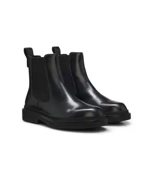 BOSS Leather Chelsea Boots With Gold-tone Double B Monogram - Black