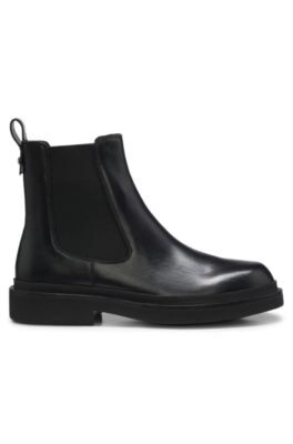 BOSS Leather Chelsea Boots With Gold-tone Double B Monogram