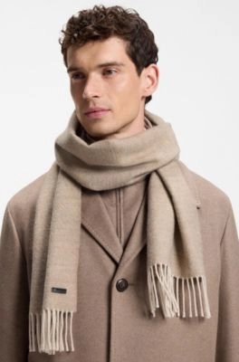 BOSS Double-faced Wool Scarf With Logo Label
