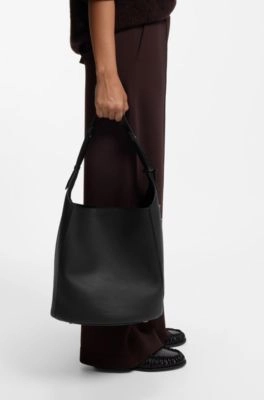 BOSS Leather Bucket Bag With Double-b Monogram Plaque