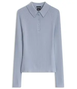 BOSS Fitted Polo Sweater In Pure Virgin Wool - Light Blue