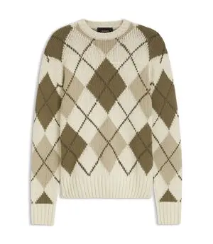 BOSS Argyle-patterned Sweater In Virgin-wool Boucl - White