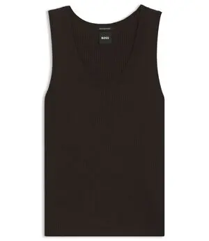 BOSS Sleeveless Ribbed Top In Virgin Wool - Brown