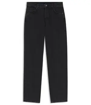 Hugo Wide-leg Loose-fit Jeans In Cotton - Black