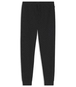 BOSS Cuffed Pajama Pants In Monogram-print Waffle Fabric - Black