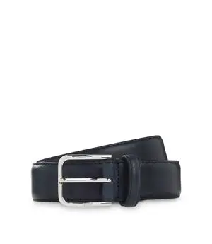 BOSS Leather Business Belt With Polished Silver Buckle - Dark Blue