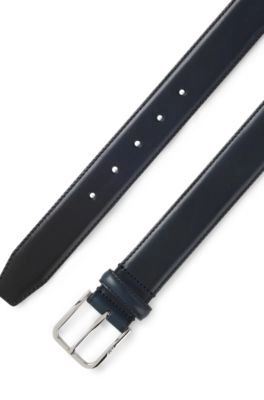 BOSS Leather Business Belt With Polished Silver Buckle