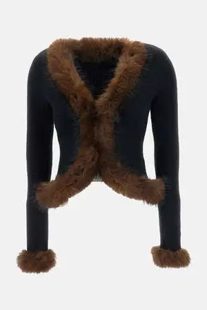 SELF-PORTRAIT Faux Fur Knit Cardigan H - Multicolor
